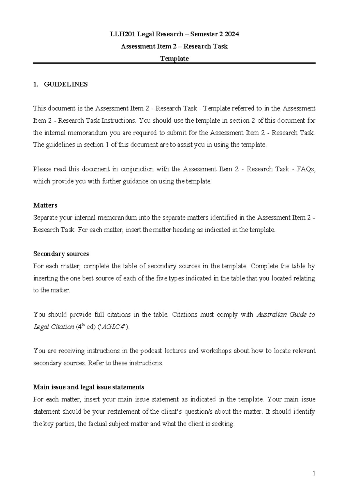 2024 - Assessment Item 2 - Research Task - Template - You should use ...