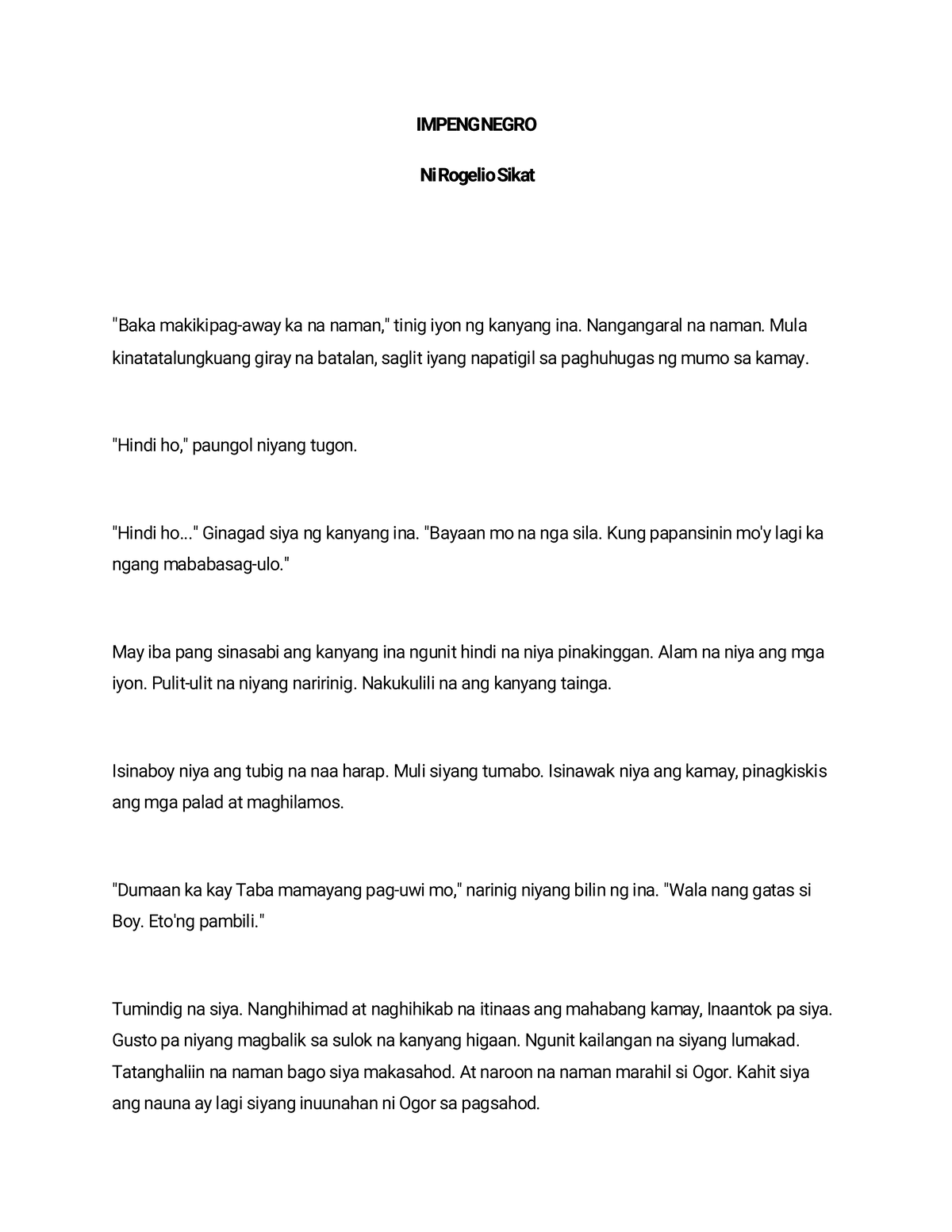 Impeng Negro- Maikling Kwento - IMPENGNEGRO NiRogelioSikat "Baka ...