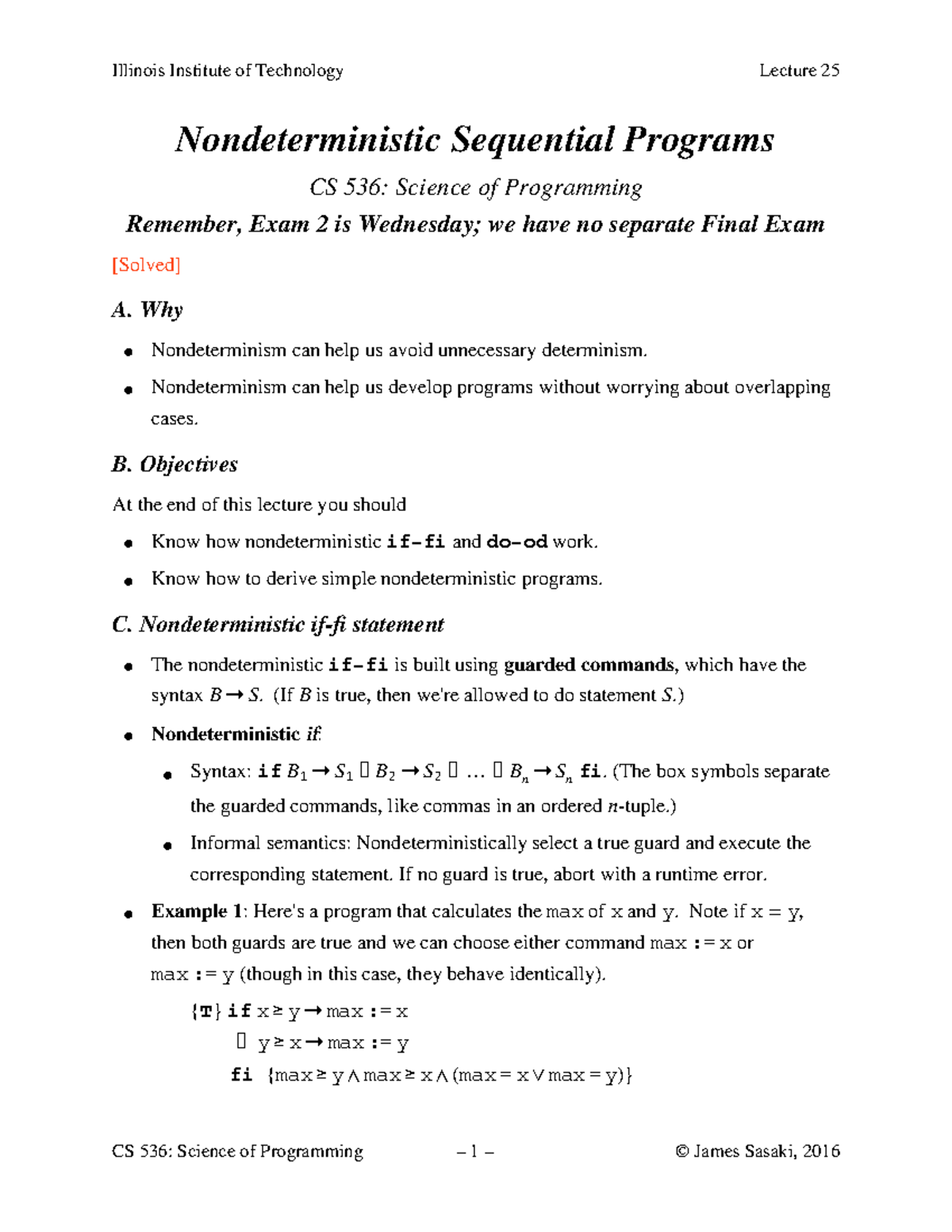 Lec25 Nondet - Nondeterministic Sequential Programs CS 536: Science of ...