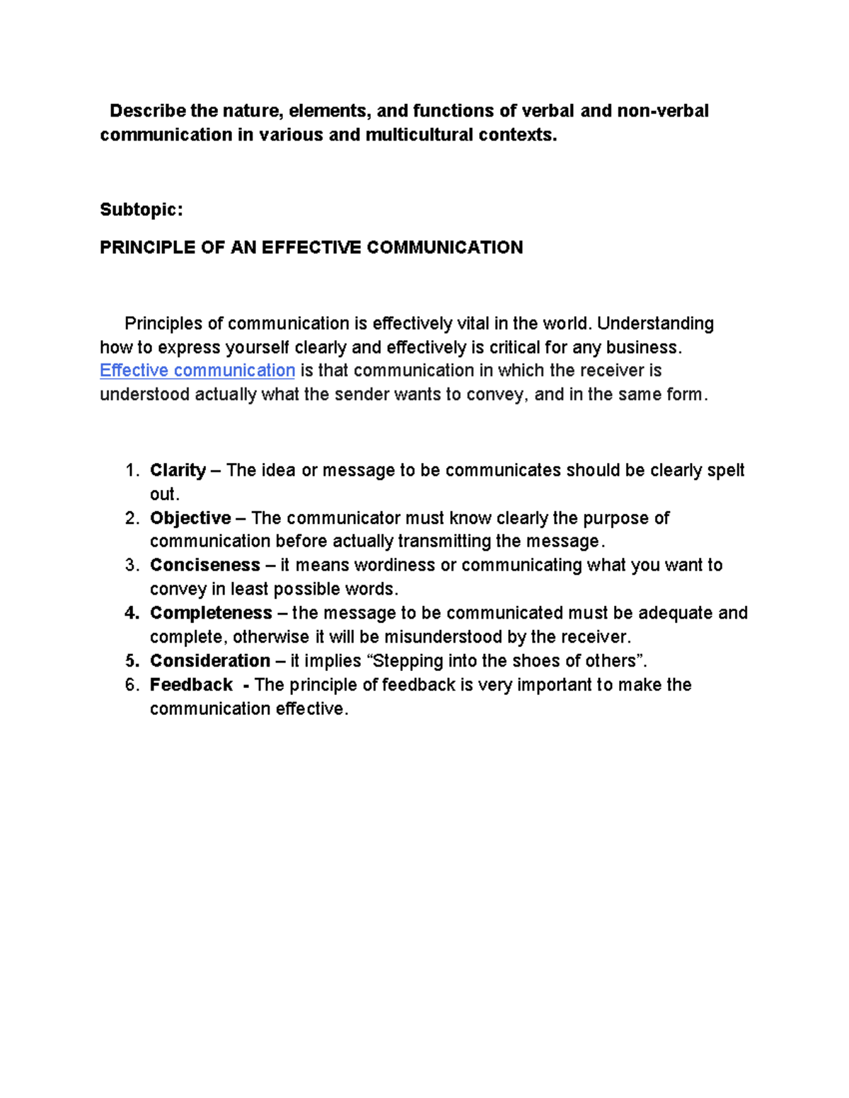 Effective Communication - Describe the nature, elements, and functions ...