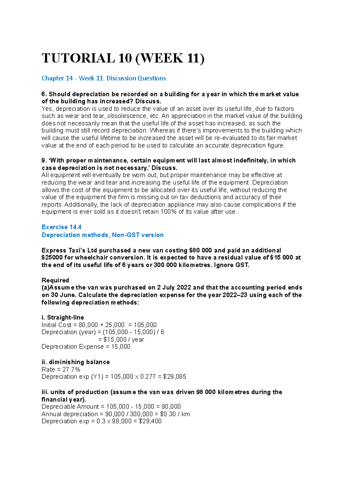 Tutorial 10 submission ACC - TUTORIAL 10 (WEEK 11) Chapter 14 - Week 11. Discussion Questions ...