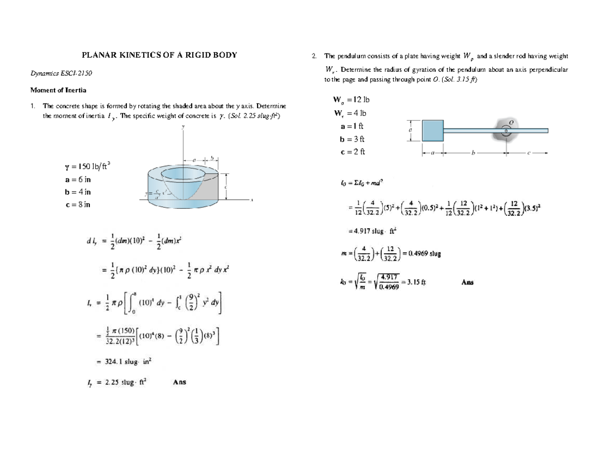 Problems 6 Planar Kinetics Rigid Body Force Solutions - Dynamics ESCI ...