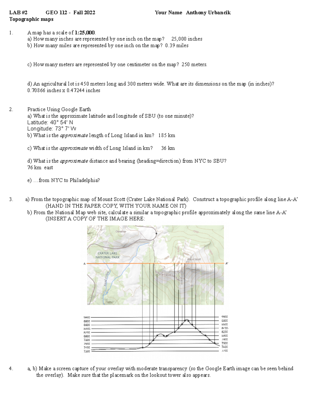 Geo 112 Anthony Urbancik Lab 2 - LAB #2 GEO 112 - Fall 2022 Your Name ...