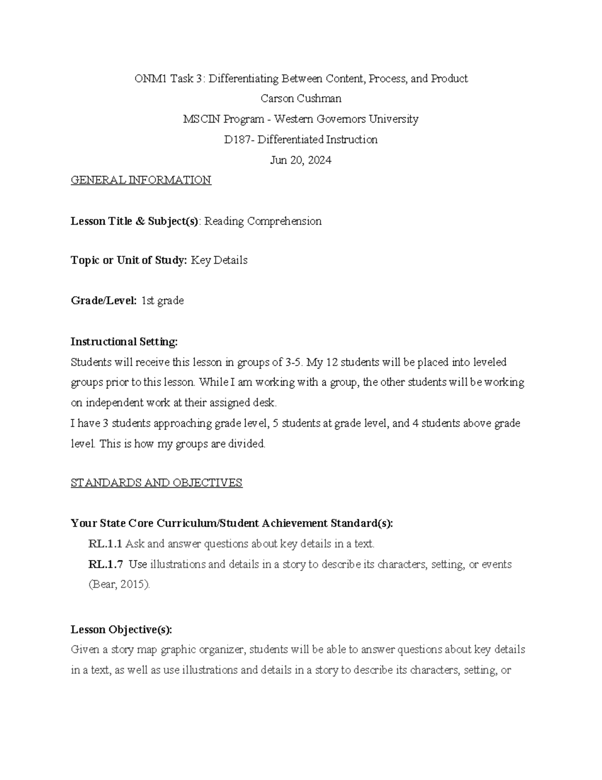 Carson- D187 Task 3 - ONM1 Task 3: Differentiating Between Content ...