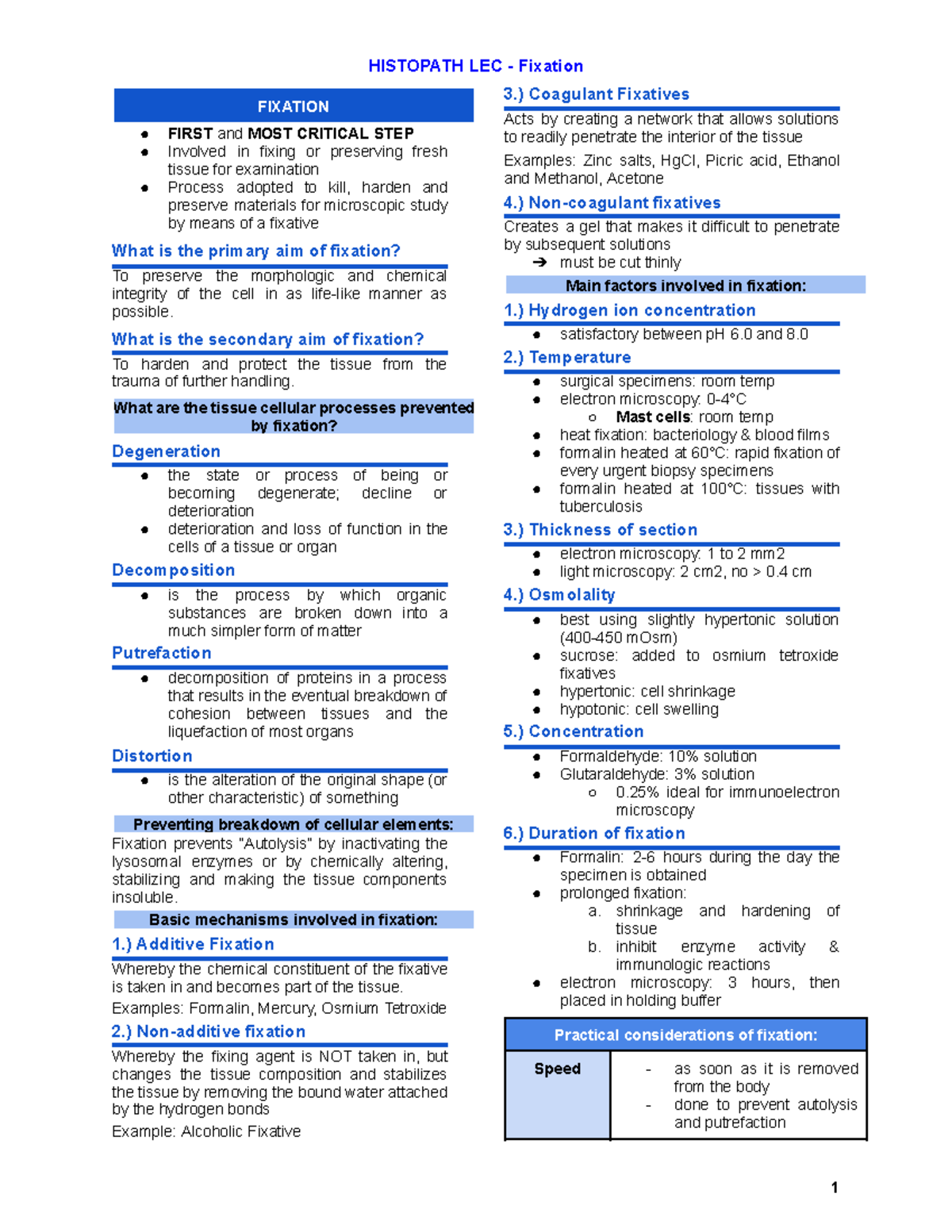 [ Histopath-Lec] Fixation - FIXATION FIRST and MOST CRITICAL STEP ...
