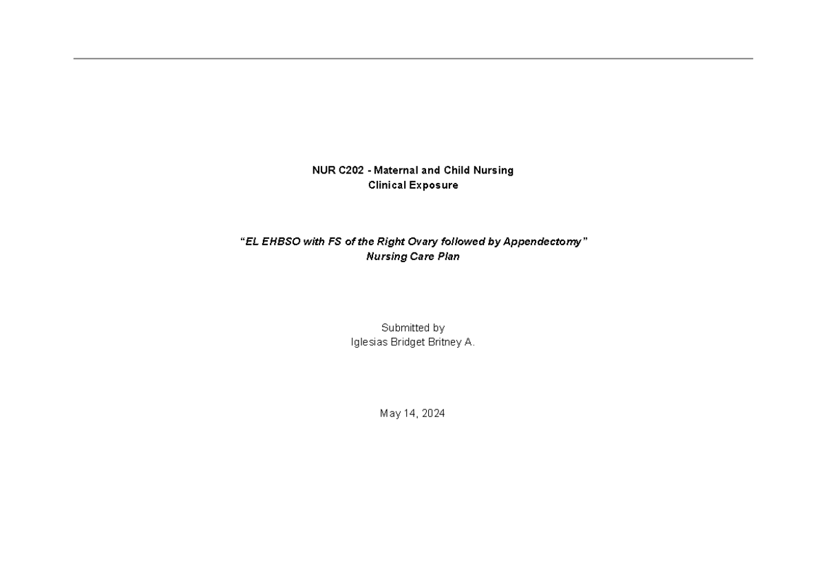 NCP Corrected Example - NUR C202 - Maternal and Child Nursing Clinical ...