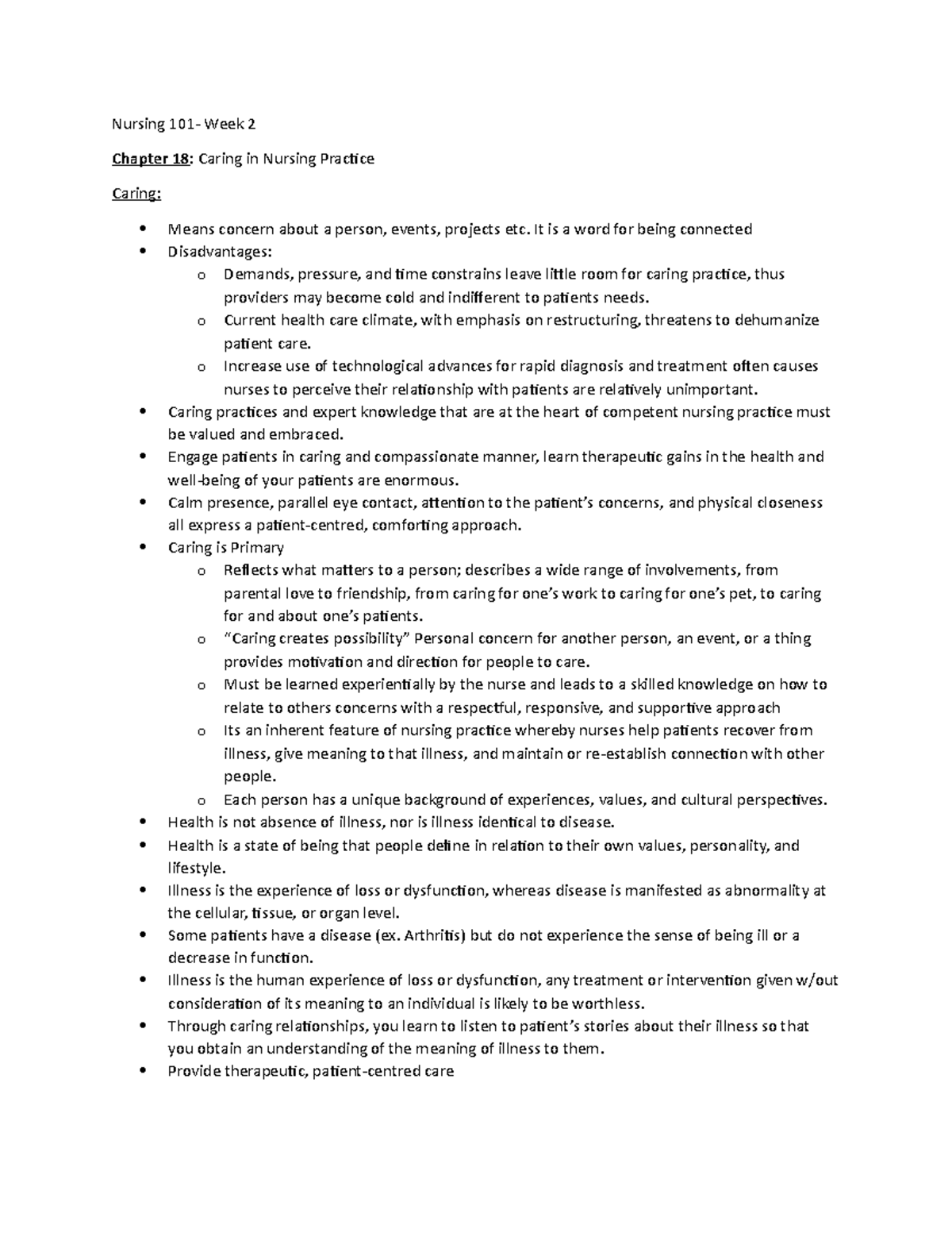 Nurs101-Week2 - Lecture notes 2 - Nursing 101- Week 2 Chapter 18 ...