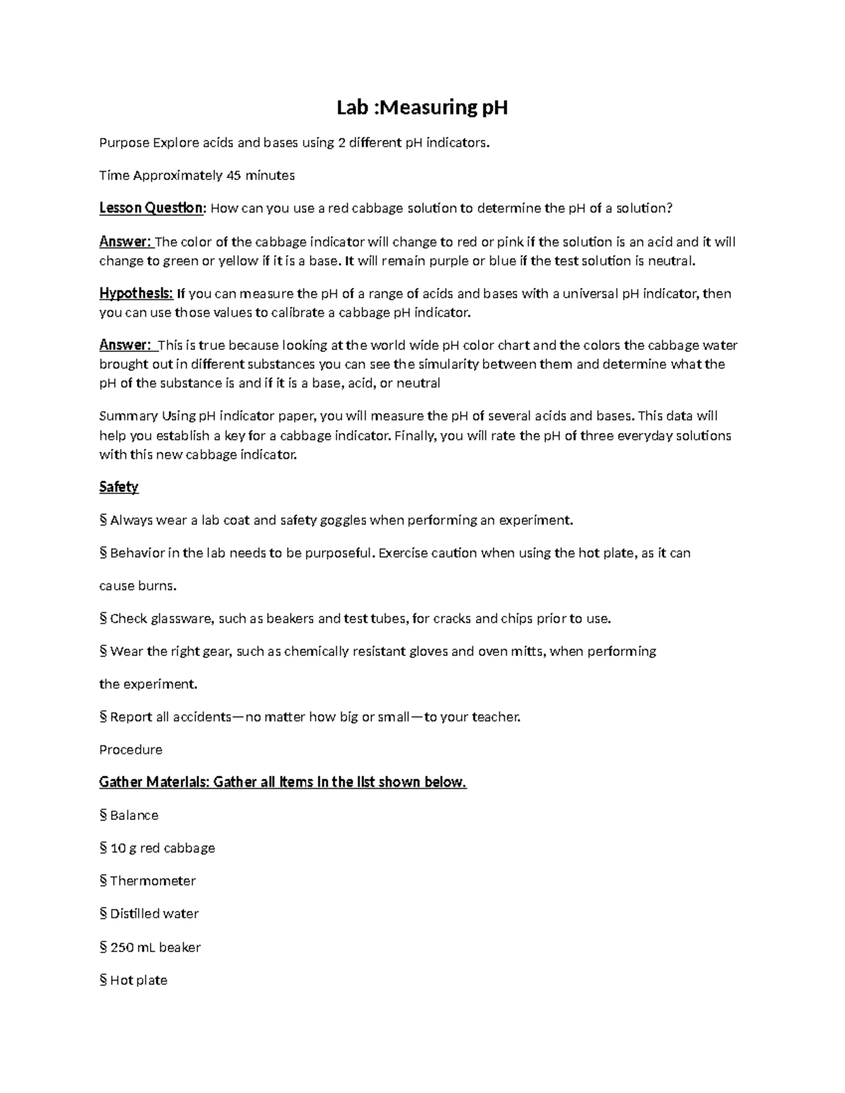 Reaction rate - Easy - Lab :Measuring pH Purpose Explore acids and ...