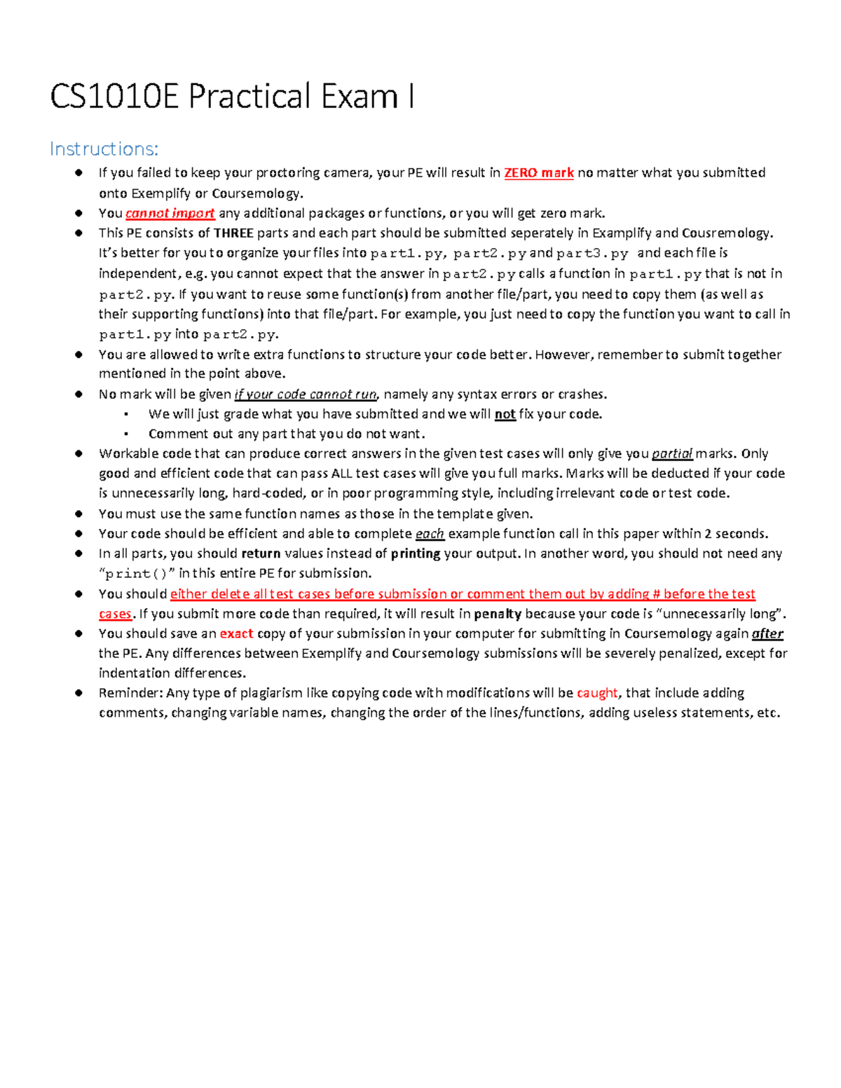 CS1010E-PE1-2021 - Past PE - CS1010E Practical Exam I Instructions: If you failed to keep your ...