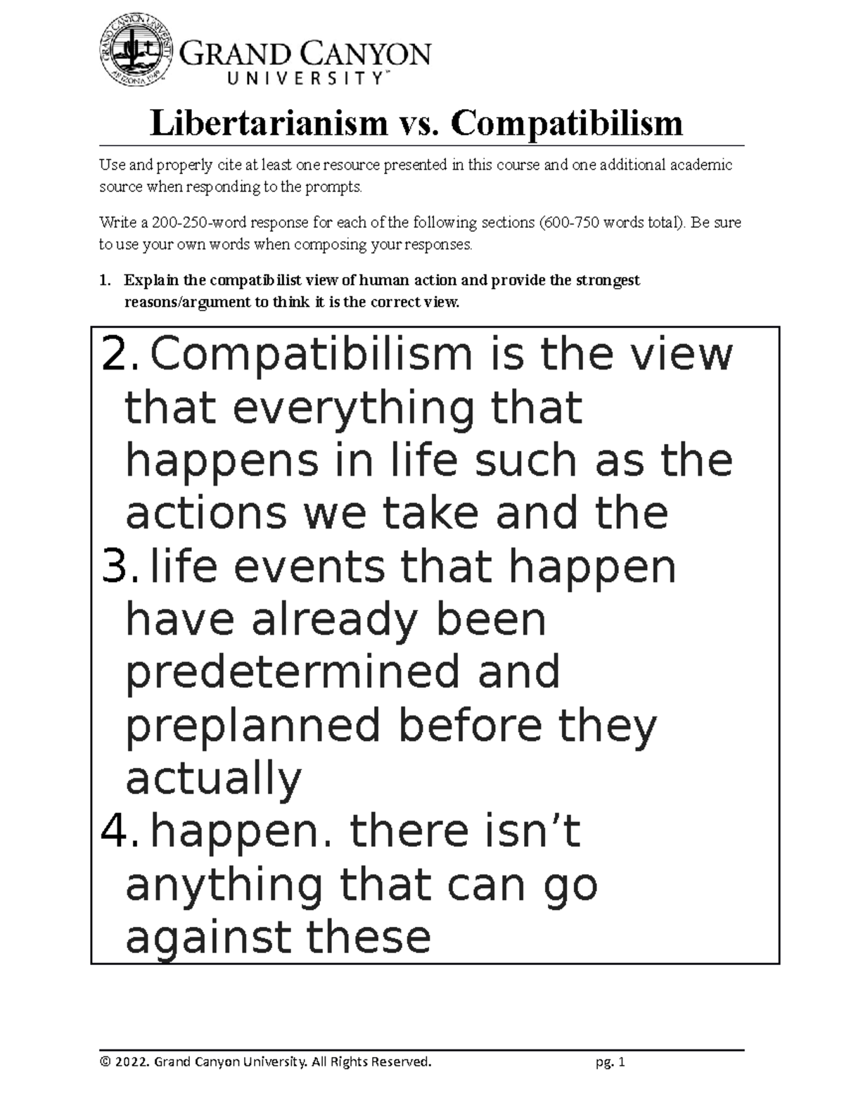 PHI 103 RS T5Libertarianism Compatibilism Worksheet - Libertarianism vs ...
