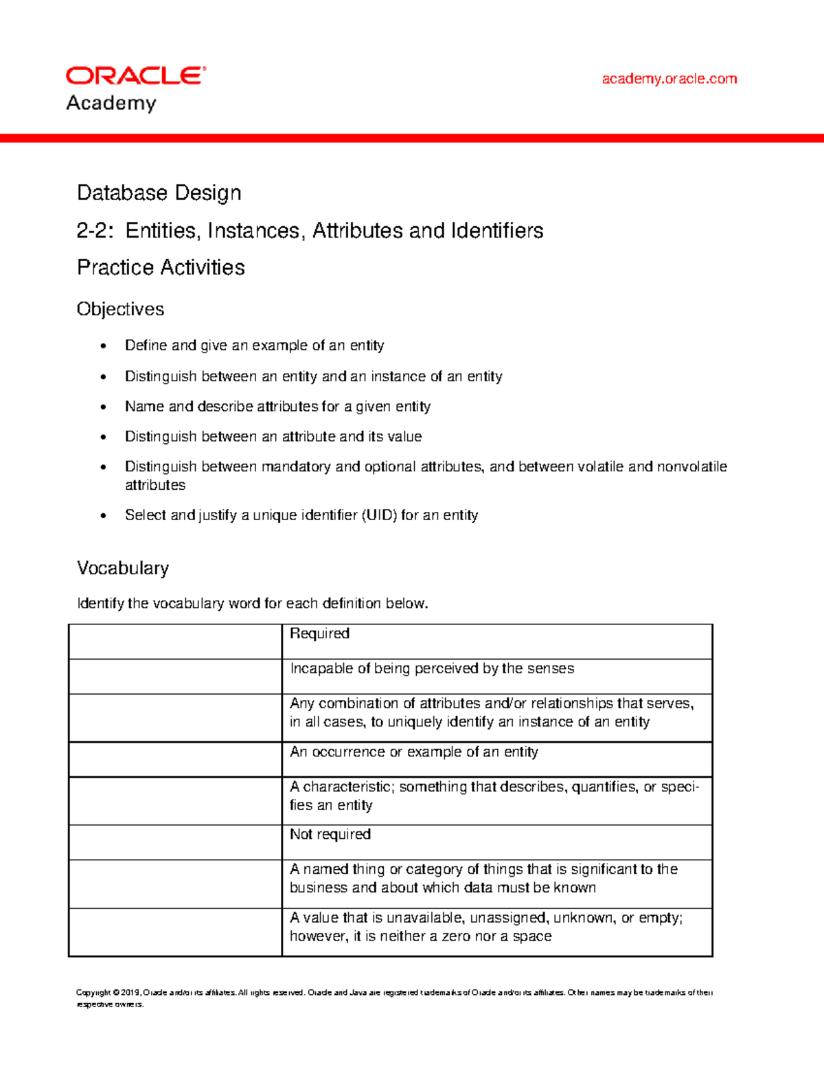 DD 2 2 Practice - Copyright © 2019 , Oracle and/or its affiliates. All ...