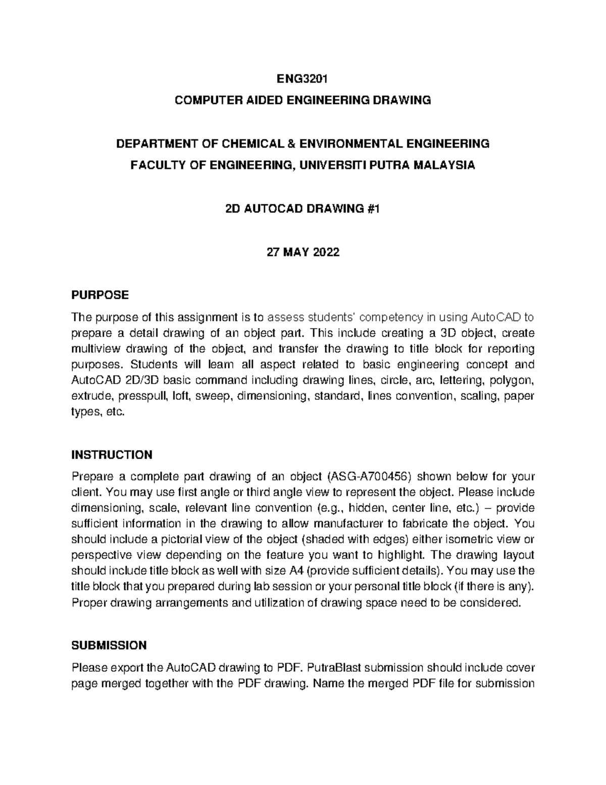 ENG3201 3D Auto CAD Assignment - ENG COMPUTER AIDED ENGINEERING DRAWING ...