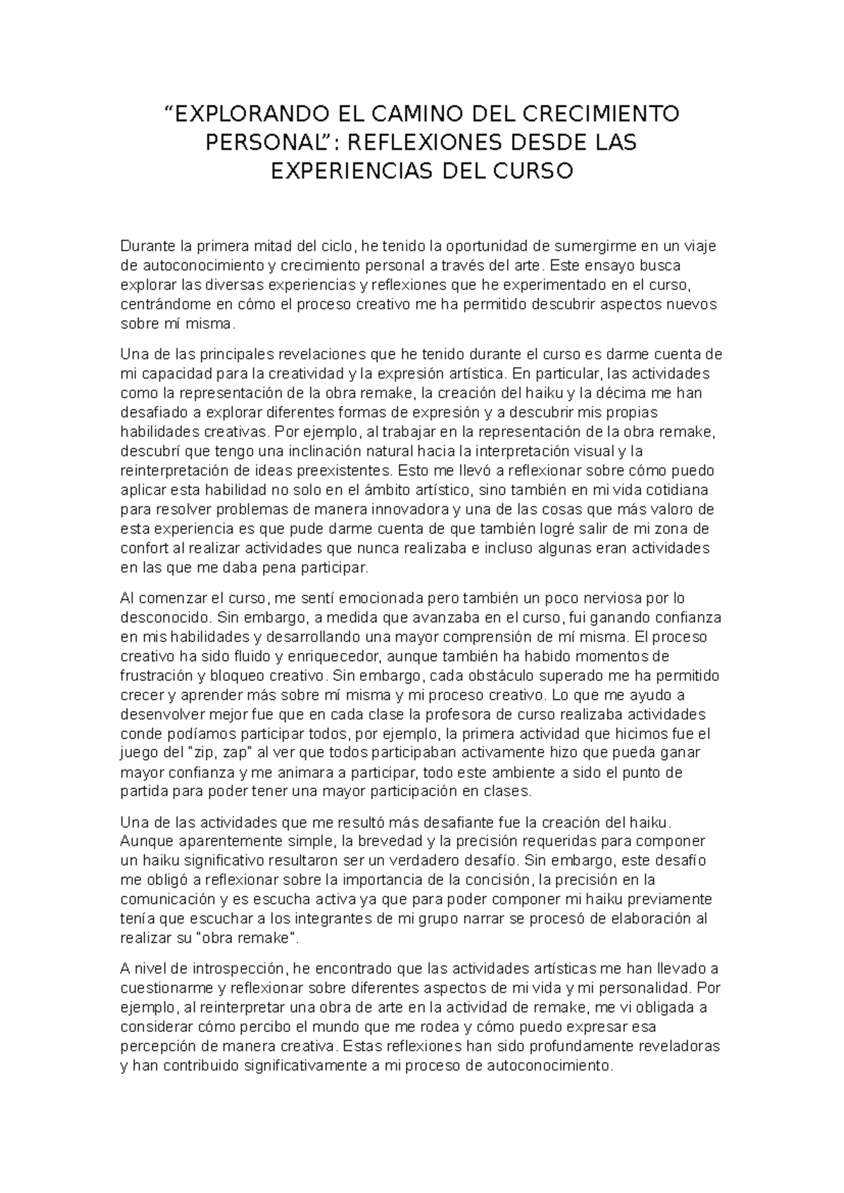 Parcial Rocio desarrollopersonal - “EXPLORANDO EL CAMINO DEL ...