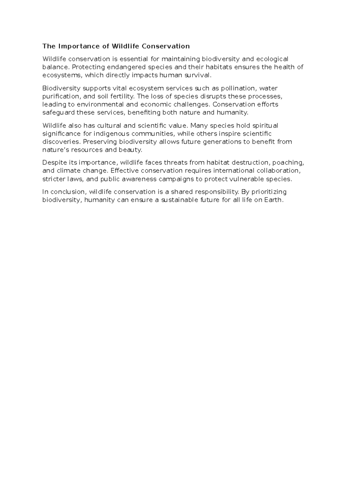 Wildlife conservation essay - The Importance of Wildlife Conservation ...