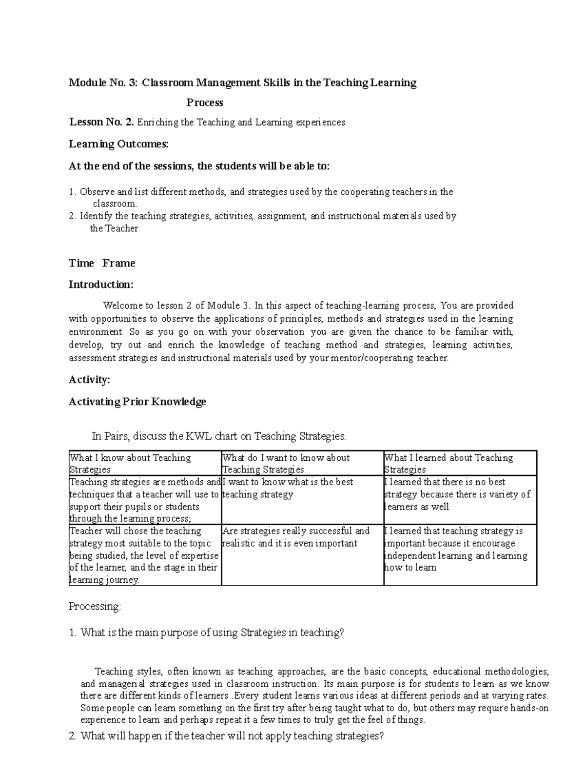 Module 3 - Classroon Management Skills in the Teaching Learning Process ...