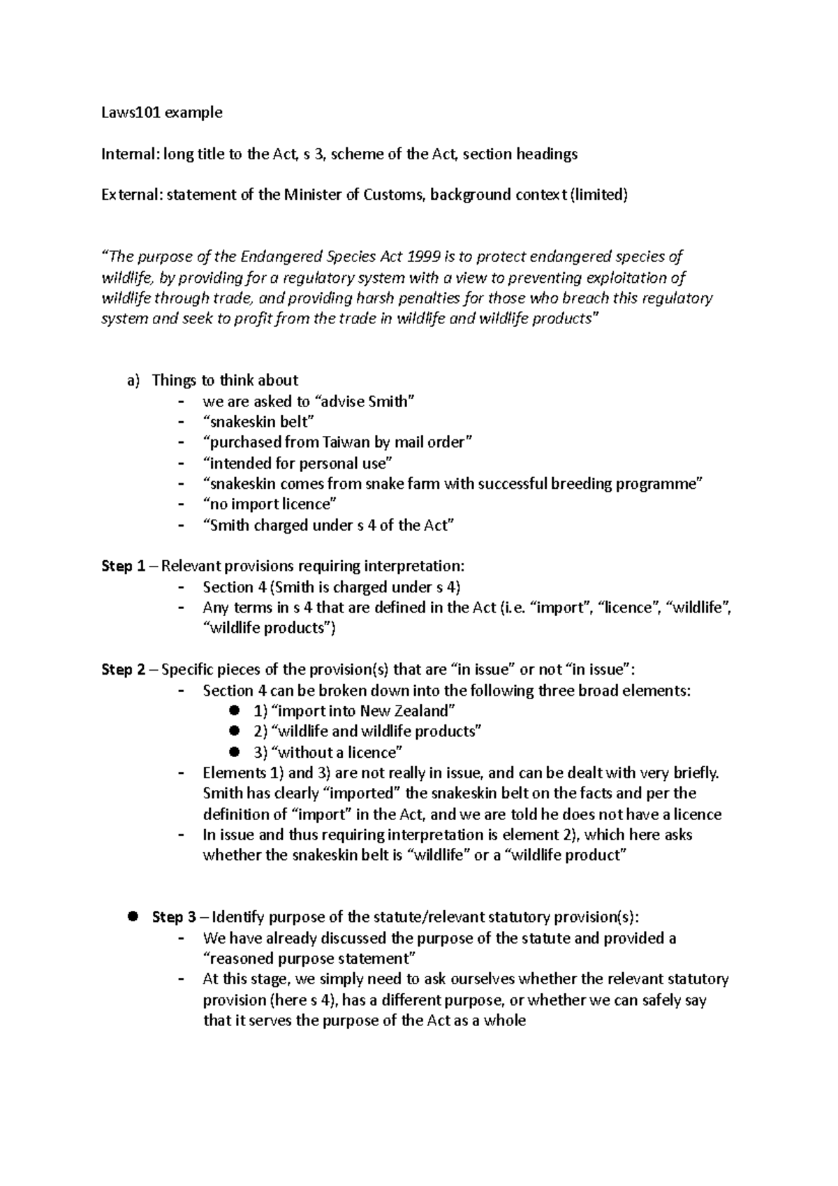 LAWS101 cheat sheet - Laws101 example Internal: long title to the Act ...
