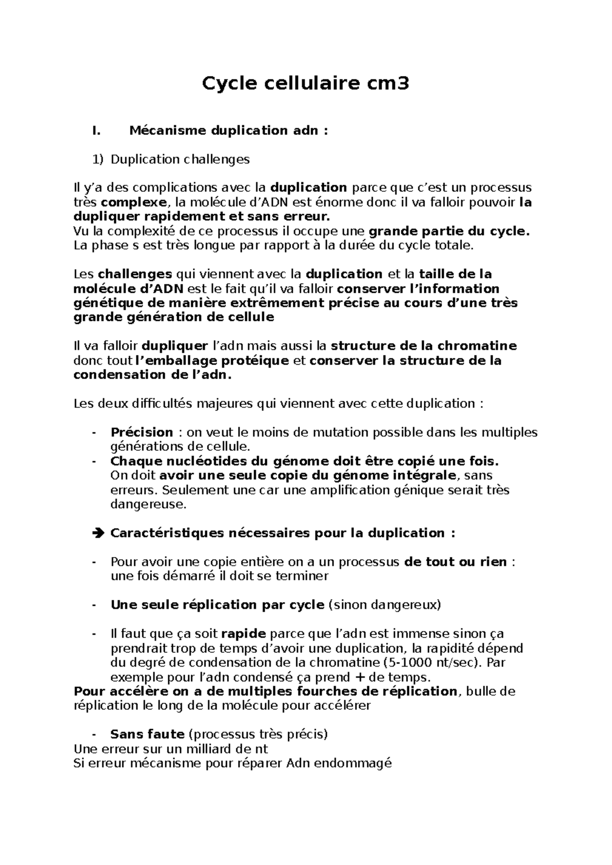 Cycle cellulaire 3 - note cours - Cycle cellulaire cm I. Mécanisme ...