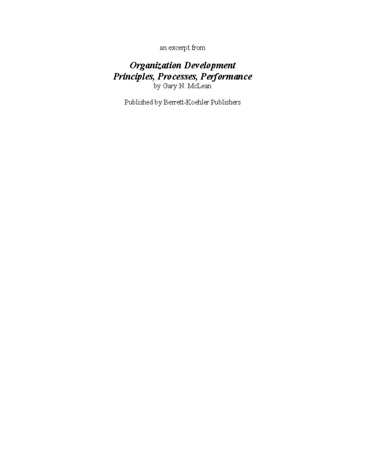 Mcleanexcerpt - an excerpt from Organization Development Principles, Processes, Performance by ...