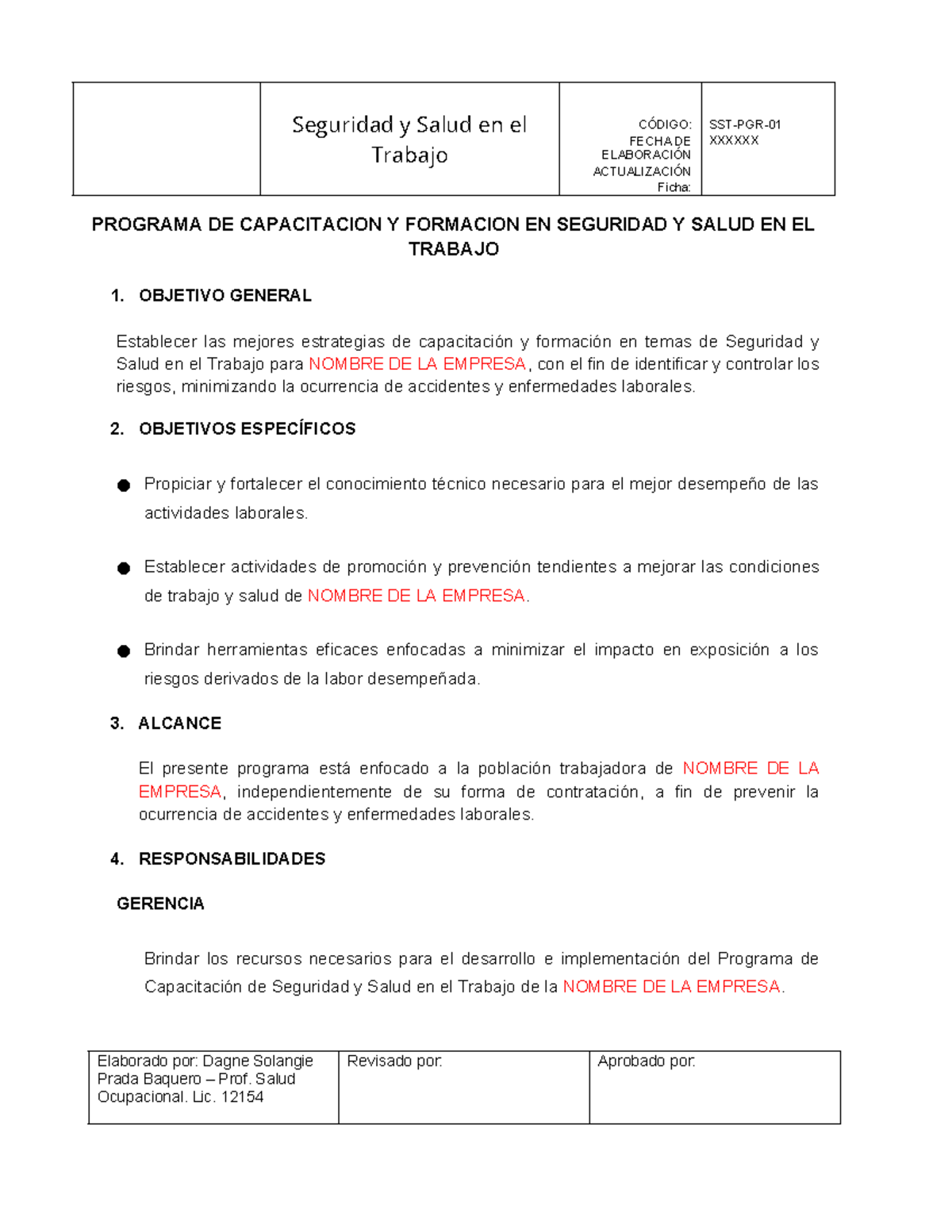 Programa DE Capacitación Y Formación EN SST - Seguridad y Salud en el ...