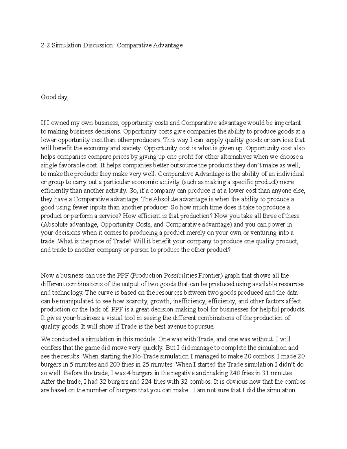 ECO 201 2.2 Simulation Discussion Comparative Advantage - 2-2 ...