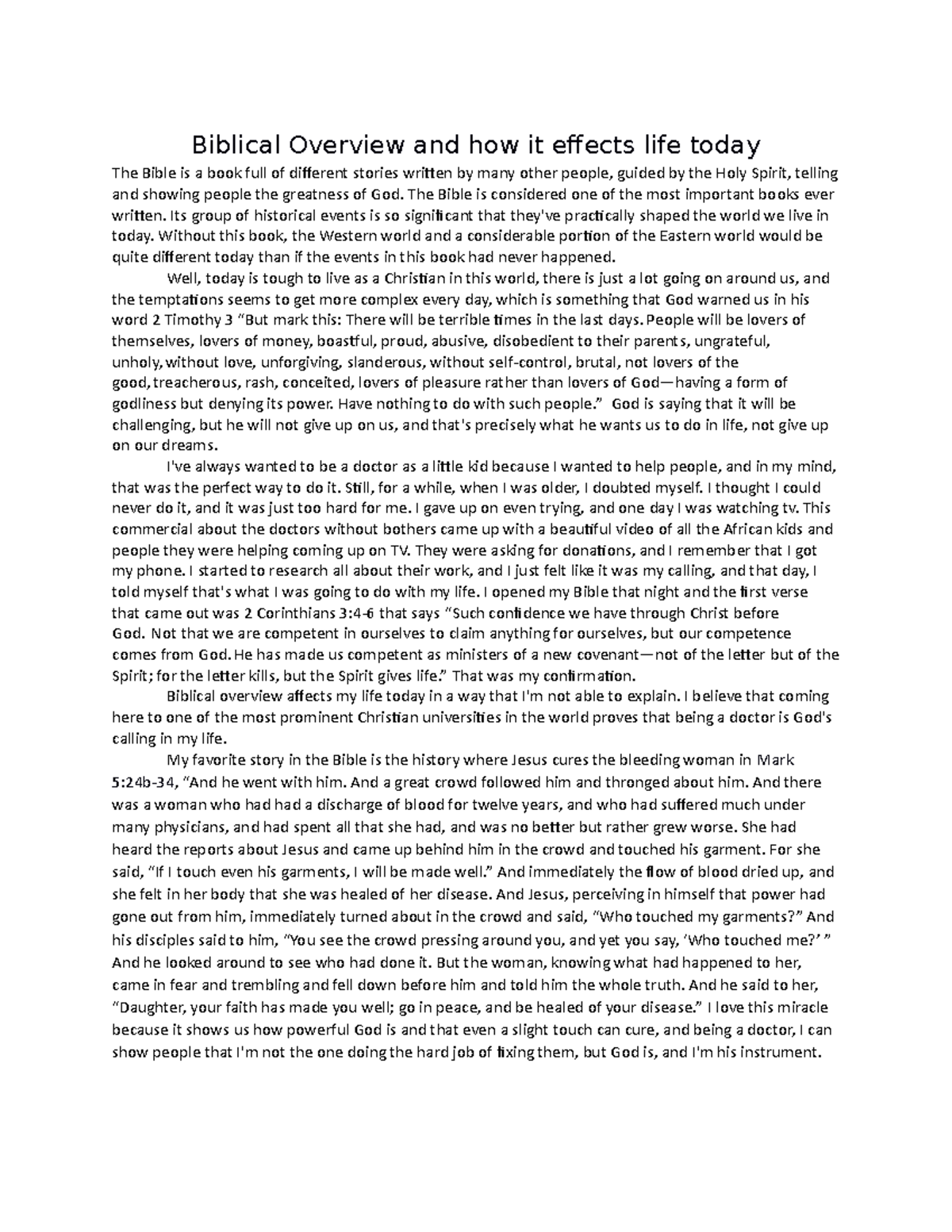 Bliblical overview theology paper - Biblical Overview and how it ...