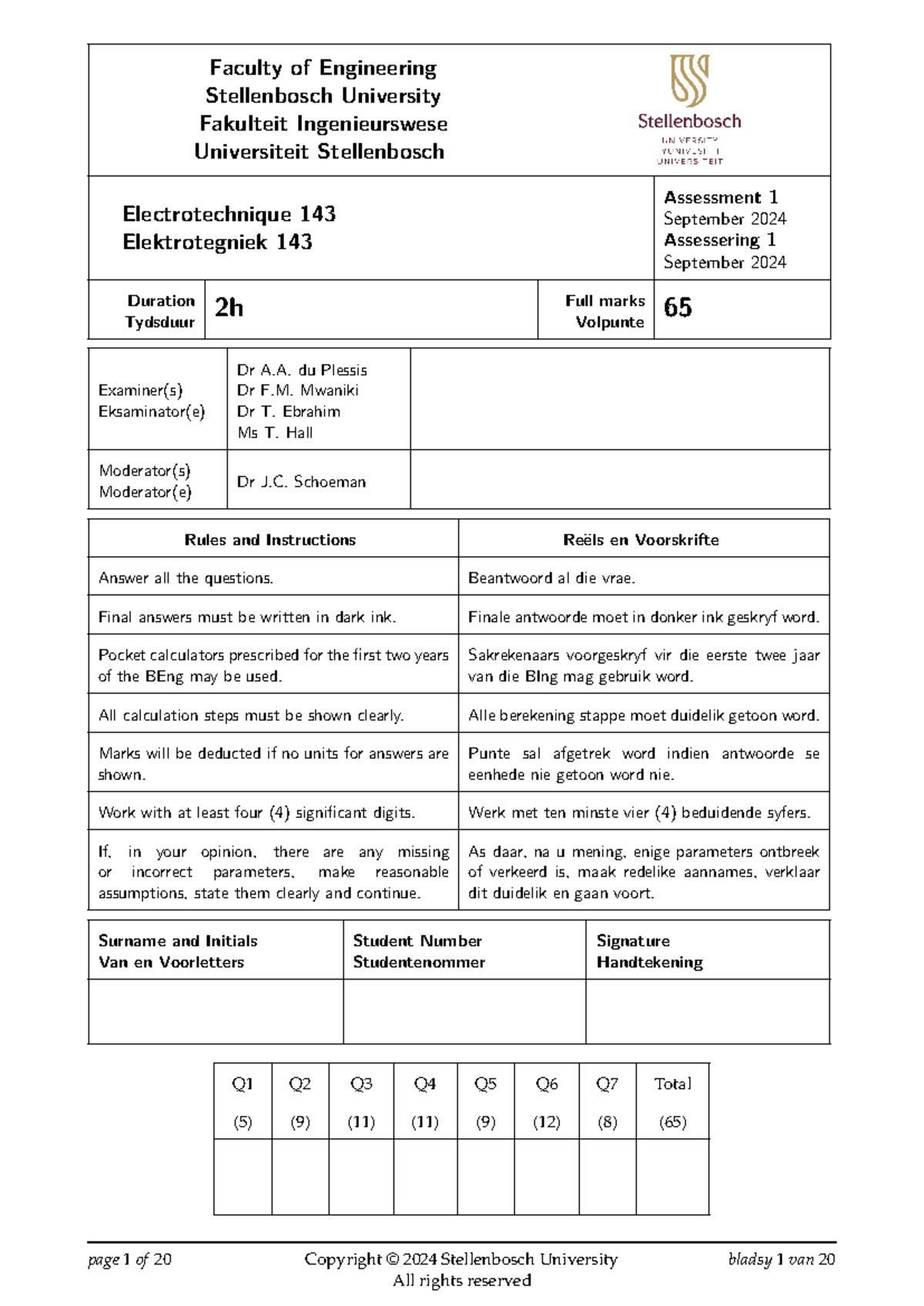 ET143 A1 Memo - It is helpful - Faculty of Engineering Stellenbosch University Fakulteit - Studocu