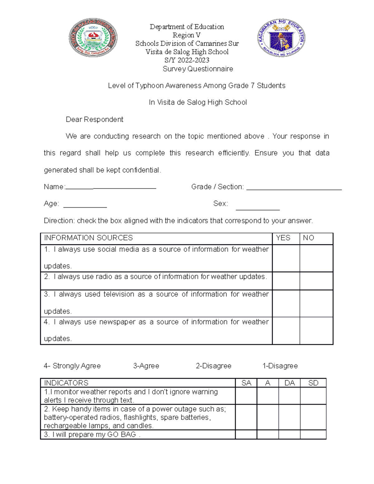 Survey Questionnaire - MMMGHYRTYDGHHDCTGD - Department of Education ...