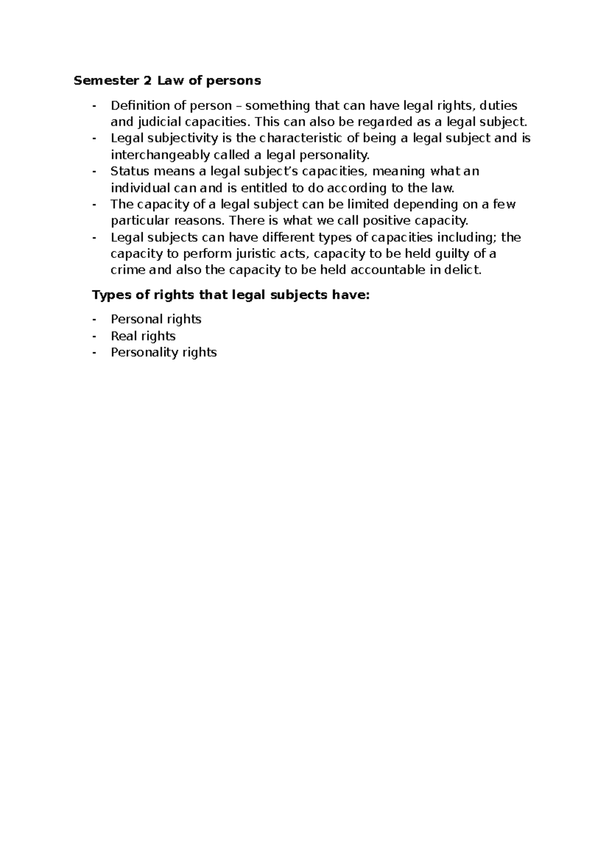 Law of persons students notes - Semester 2 Law of persons - Definition ...