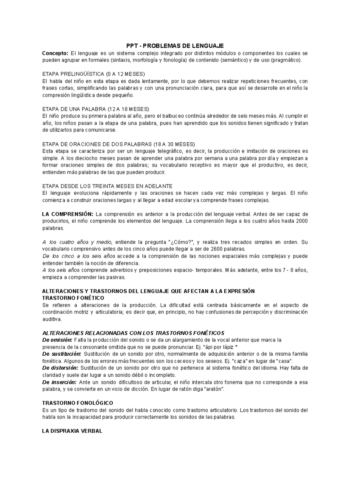 Resumen Detección - PPT - PROBLEMAS DE LENGUAJE Concepto: El lenguaje ...