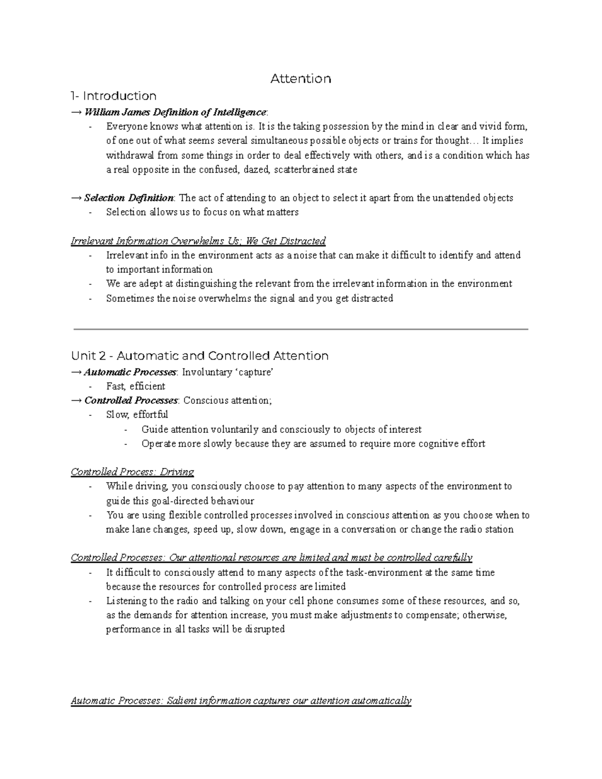 Attention-3 - notes - Attention 1- Introduction → William James ...