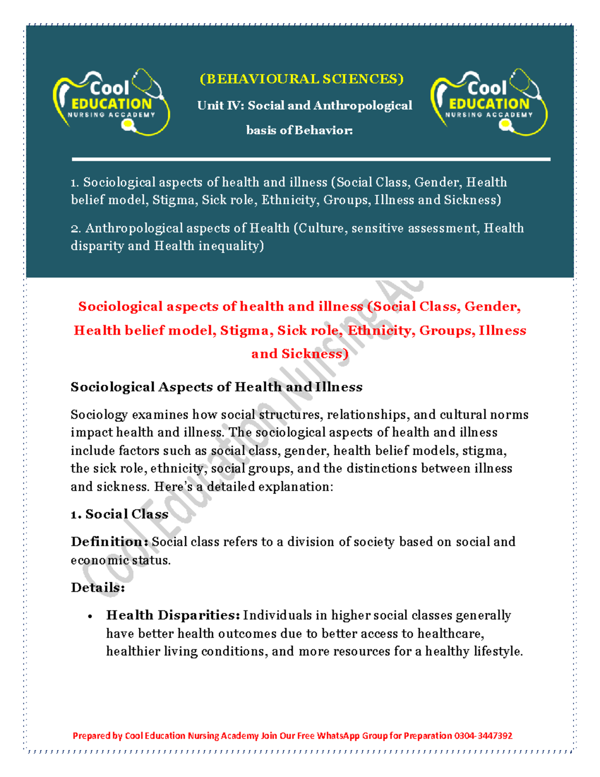 Behavioral Sciences Unit 04 by Cool Education - (BEHAVIOURAL SCIENCES ...