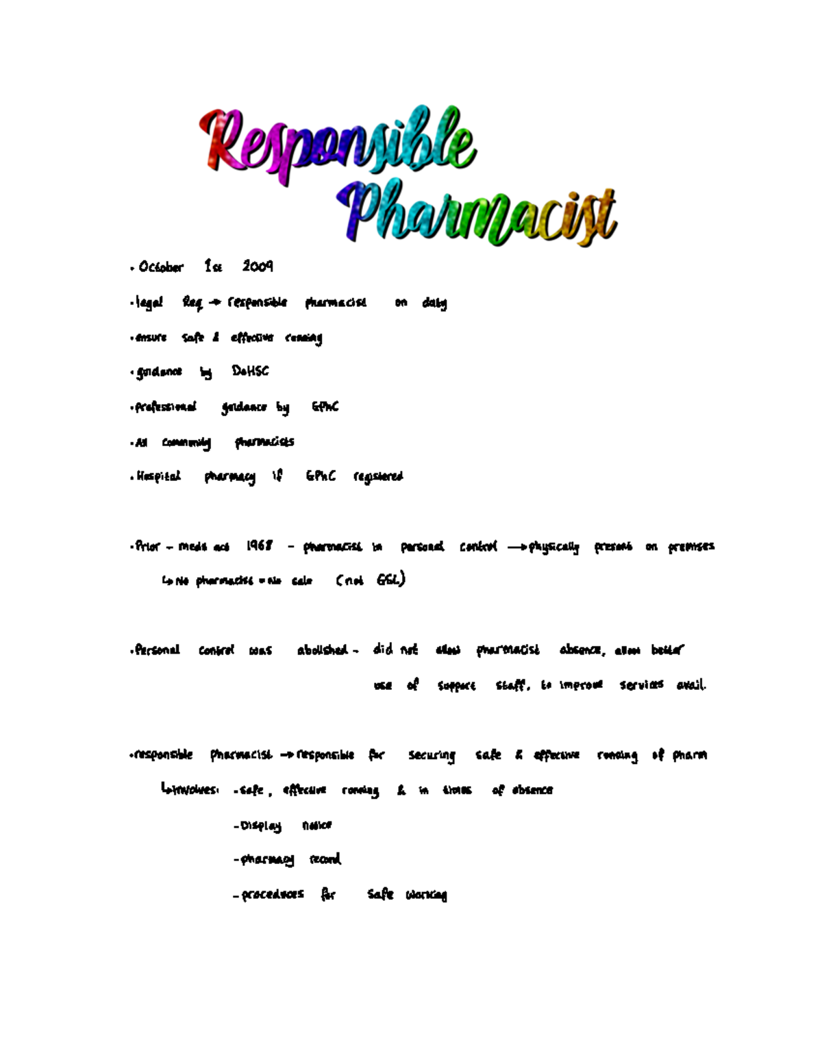 Responsible pharmacy - lecture notes - oOctober 1st 2009 legal Req ...