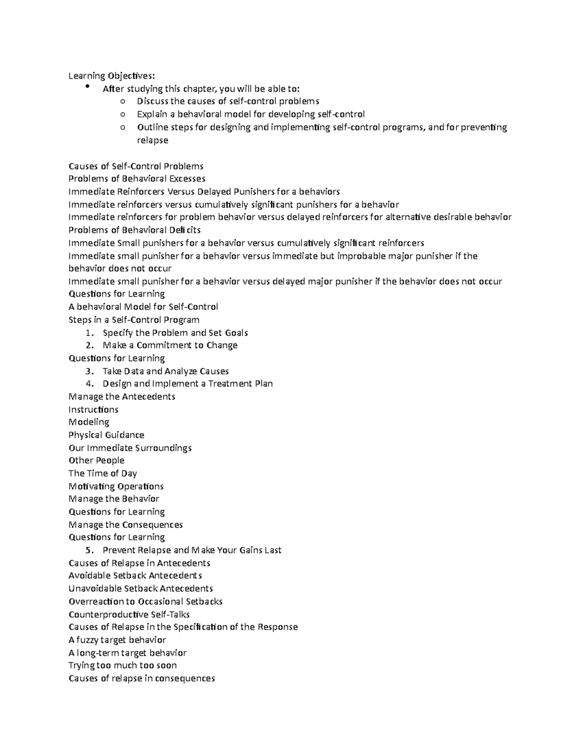 Behavior modification notes 7 - Learning Objectives: After studying ...