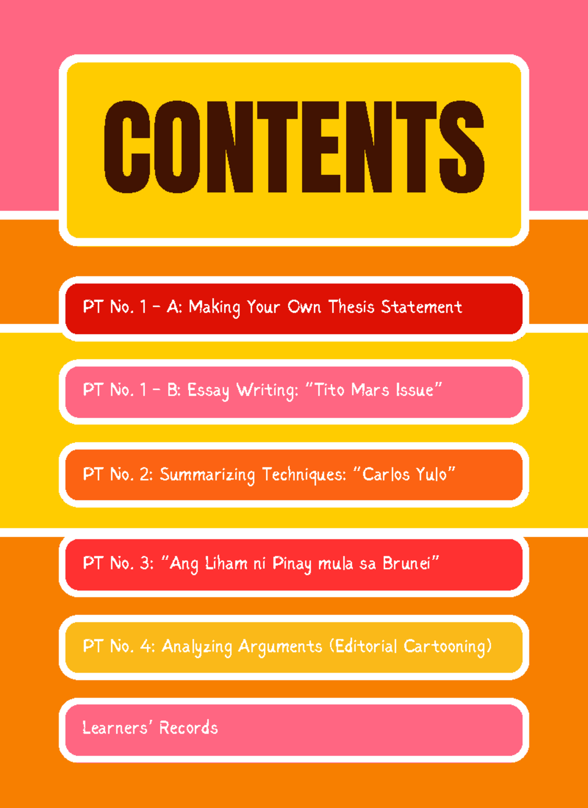 EAPP Cover and To C - Eapp (humss-12) - CONTENTS PT No. 1 - A: Making ...