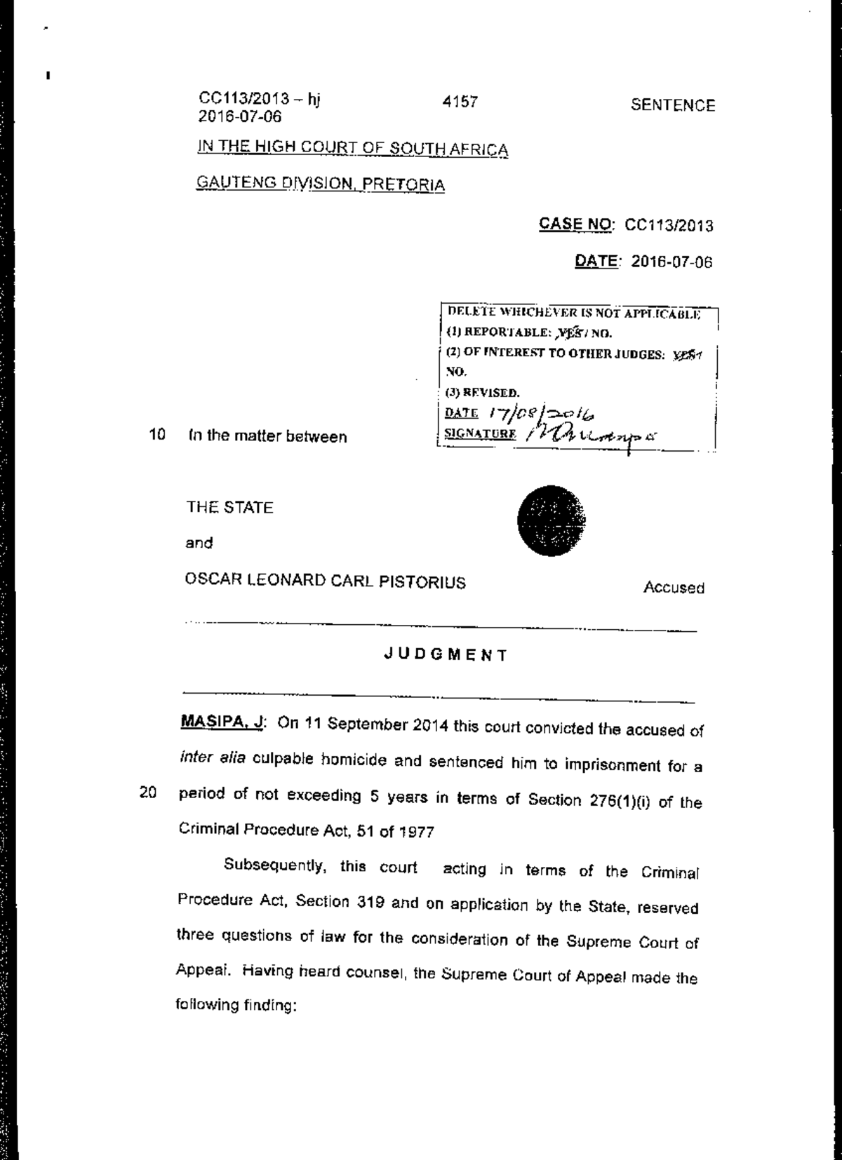 S v Pistorius - case law - LCL 212E - Studocu