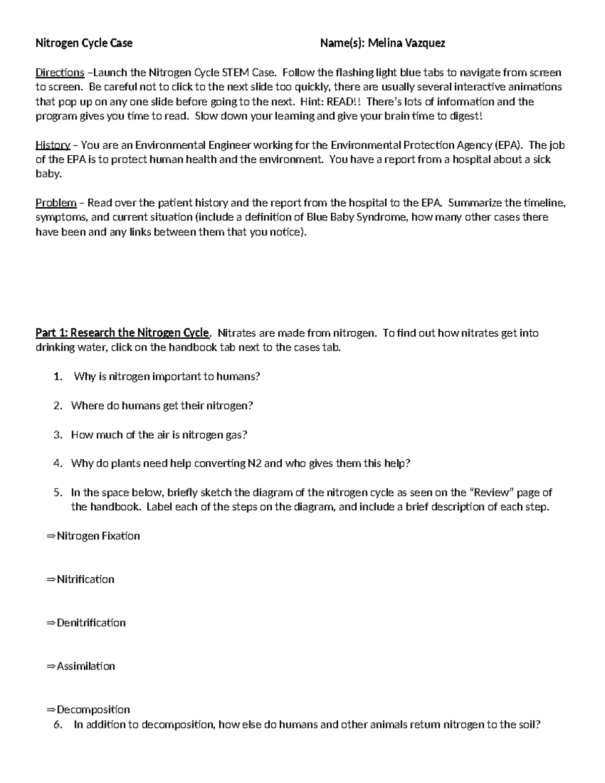 Nitrogen Cycle Gizmos Case Study-2 - Nitrogen Cycle Case Name(s ...