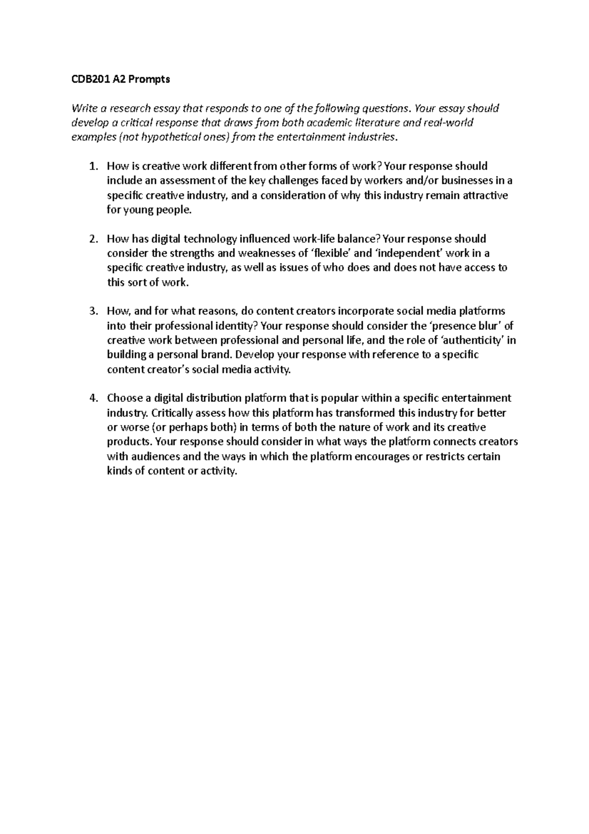 CDB201 A2 prompts template - CDB201 A2 Prompts Write a research essay ...
