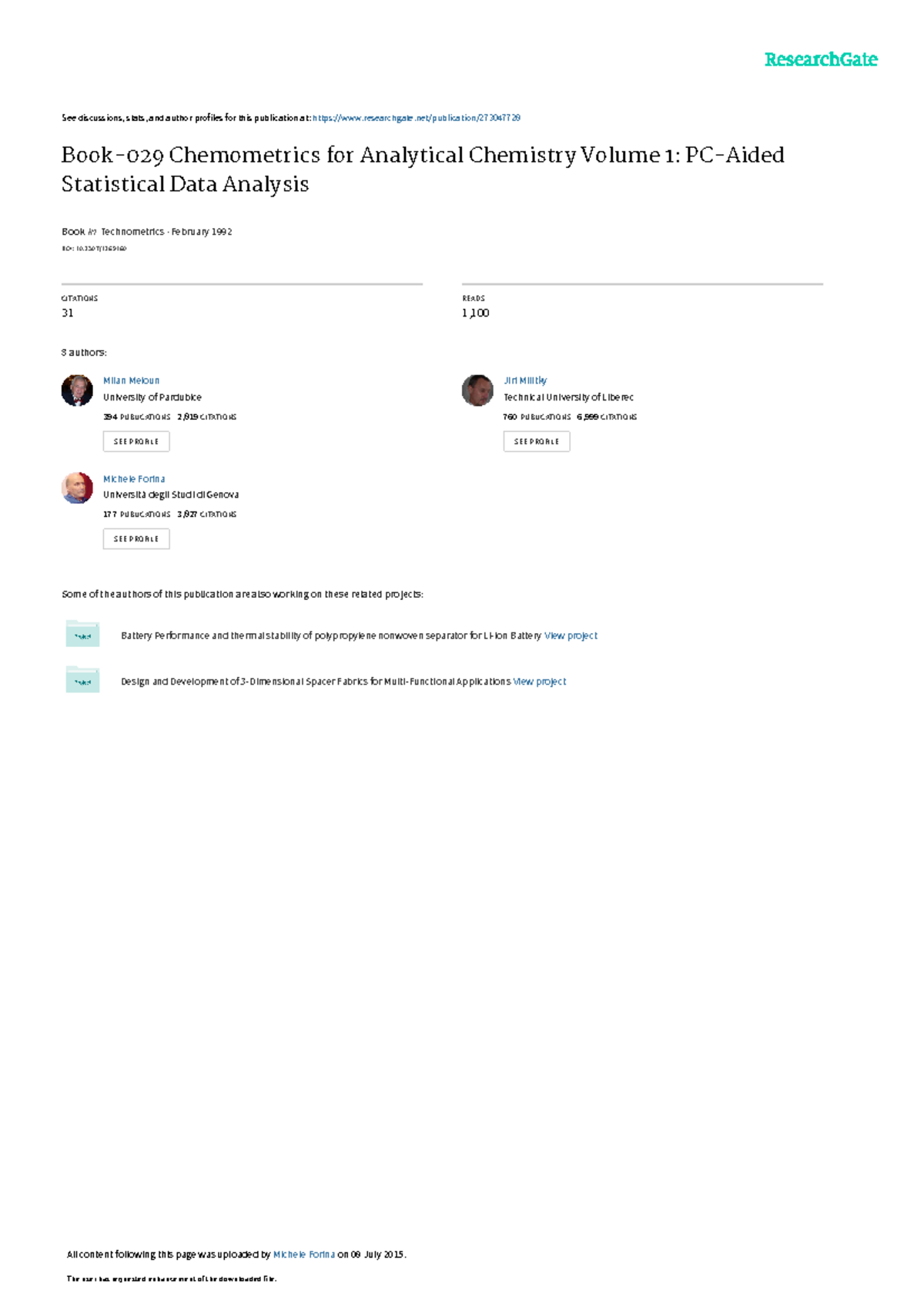 Chemometrics 01 - Analytical chemistry - See discussions, stats, and ...