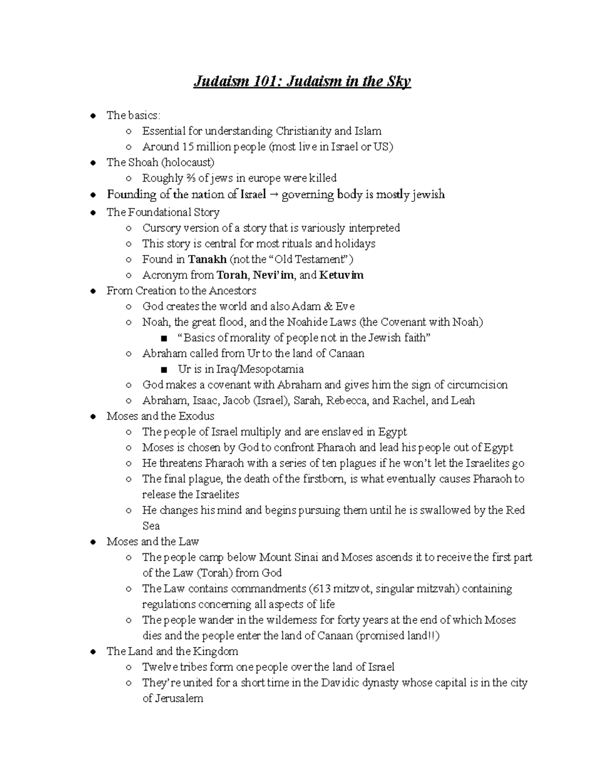 Lecture notes on Judaism - Judaism 101: Judaism in the Sky The basics ...