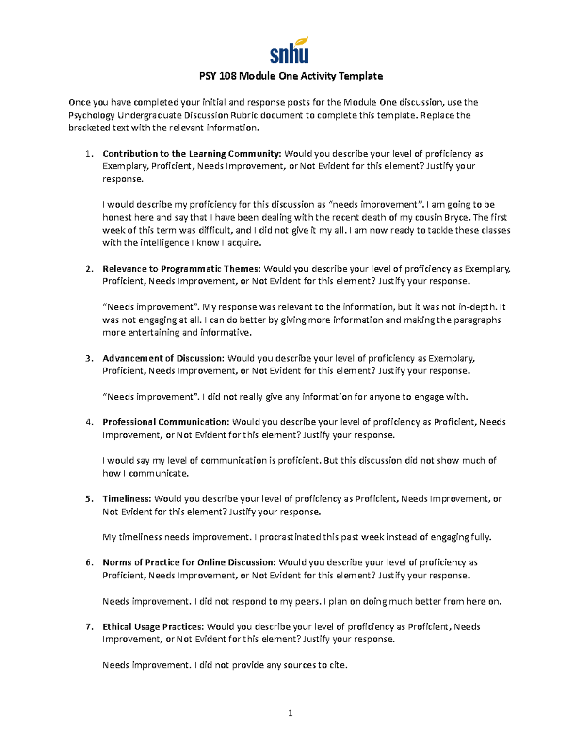 PSY 108 Module One Activity Template - PSY 108 Module One Activity ...