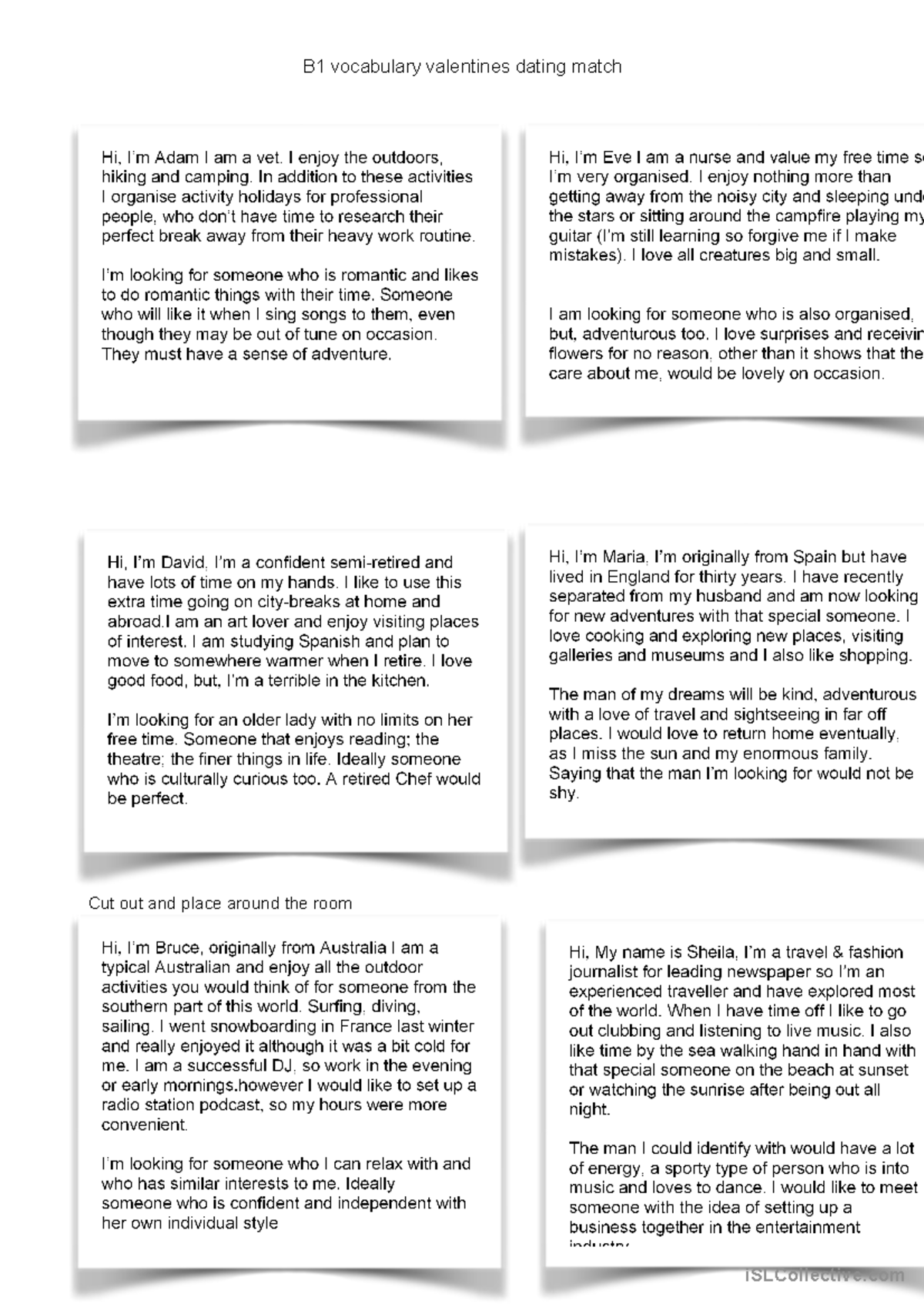 Valentines match - Great - B1 vocabulary valentines dating match Cut ...