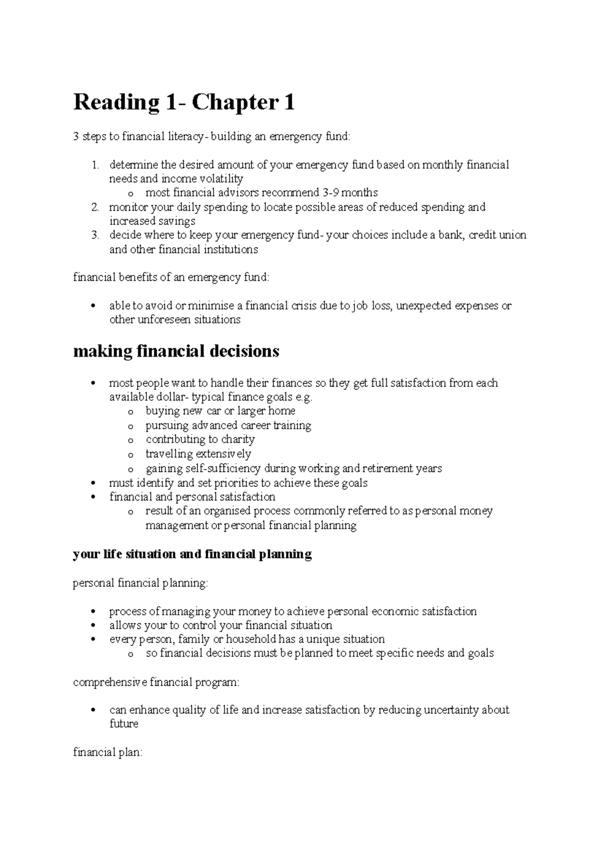 AFIN2000 Week 1 Reading- Chapter 1 Notes - Reading 1- Chapter 1 3 steps ...
