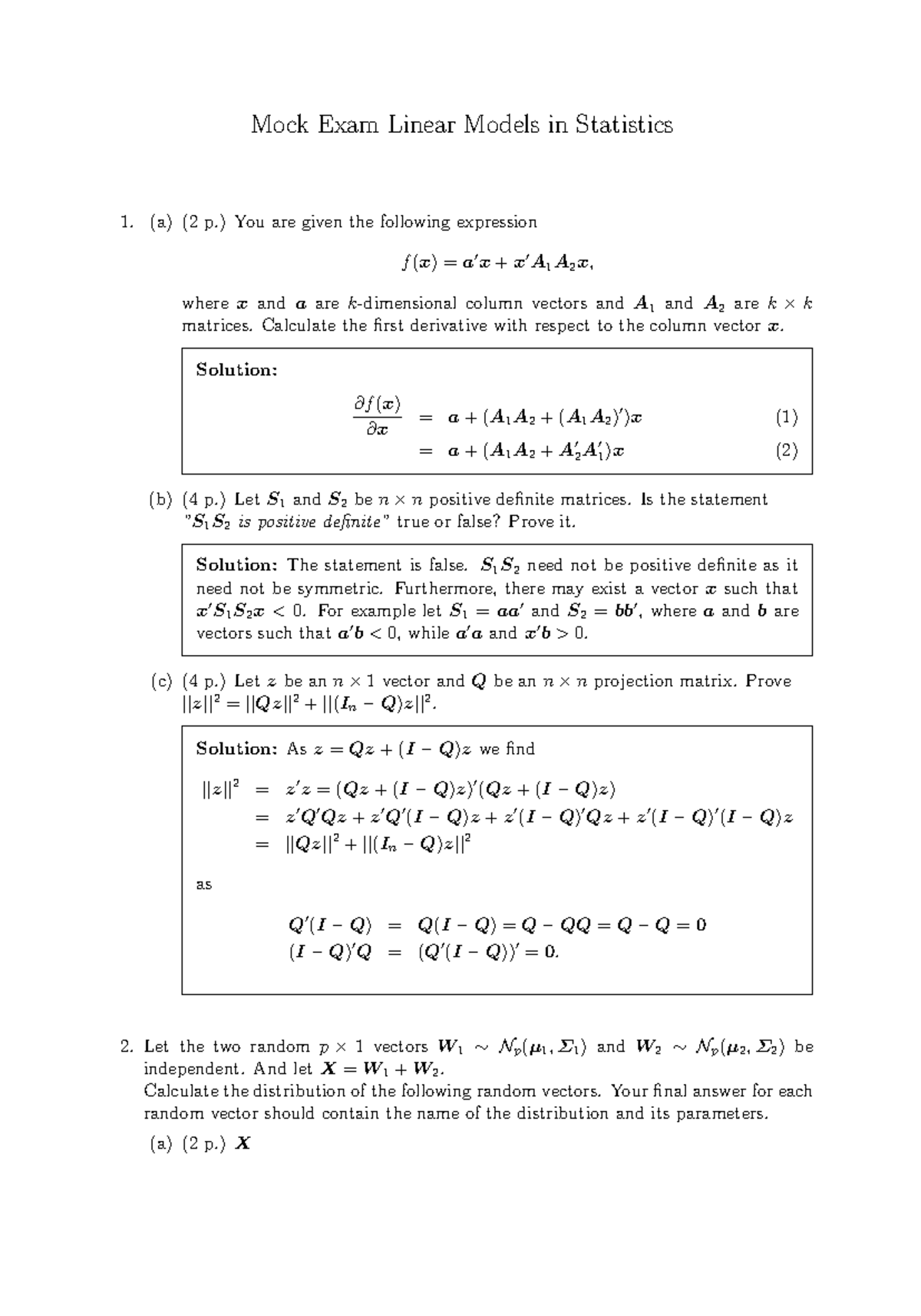 Mock exam solutions 2023/2024 - Mock Exam Linear Models in Statistics ...