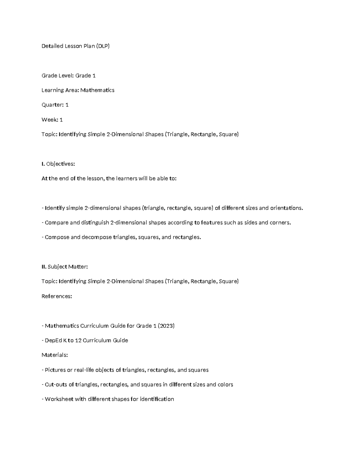 REF Convo - LP reference - Detailed Lesson Plan (DLP) Grade Level ...