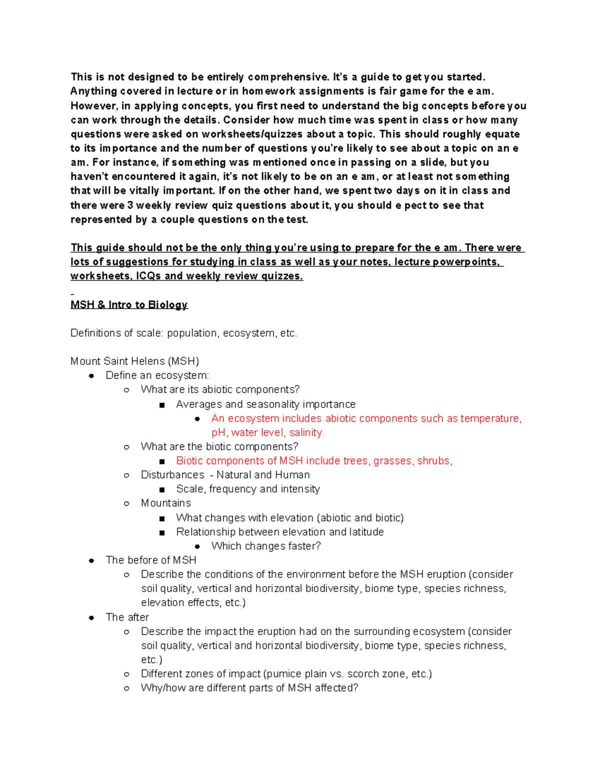 MSH Study Guide F23- University of Georgia (Pucko: BIOL 1108) - This is ...