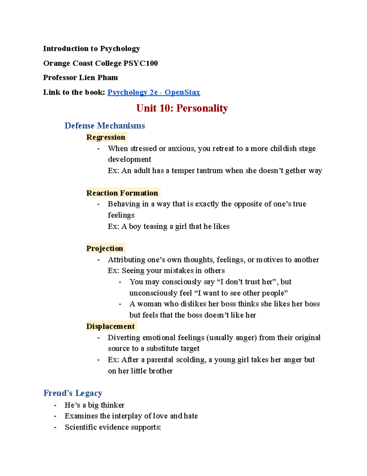 Unit 10 Personality - Introduction to Psychology Orange Coast College ...