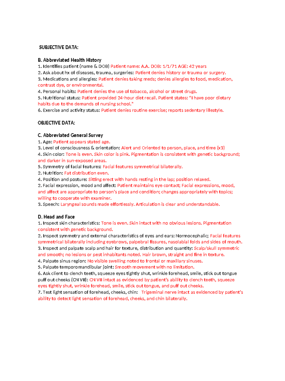 NURS301 Final Pass-off checklist - sample documentation (Sp17 ...