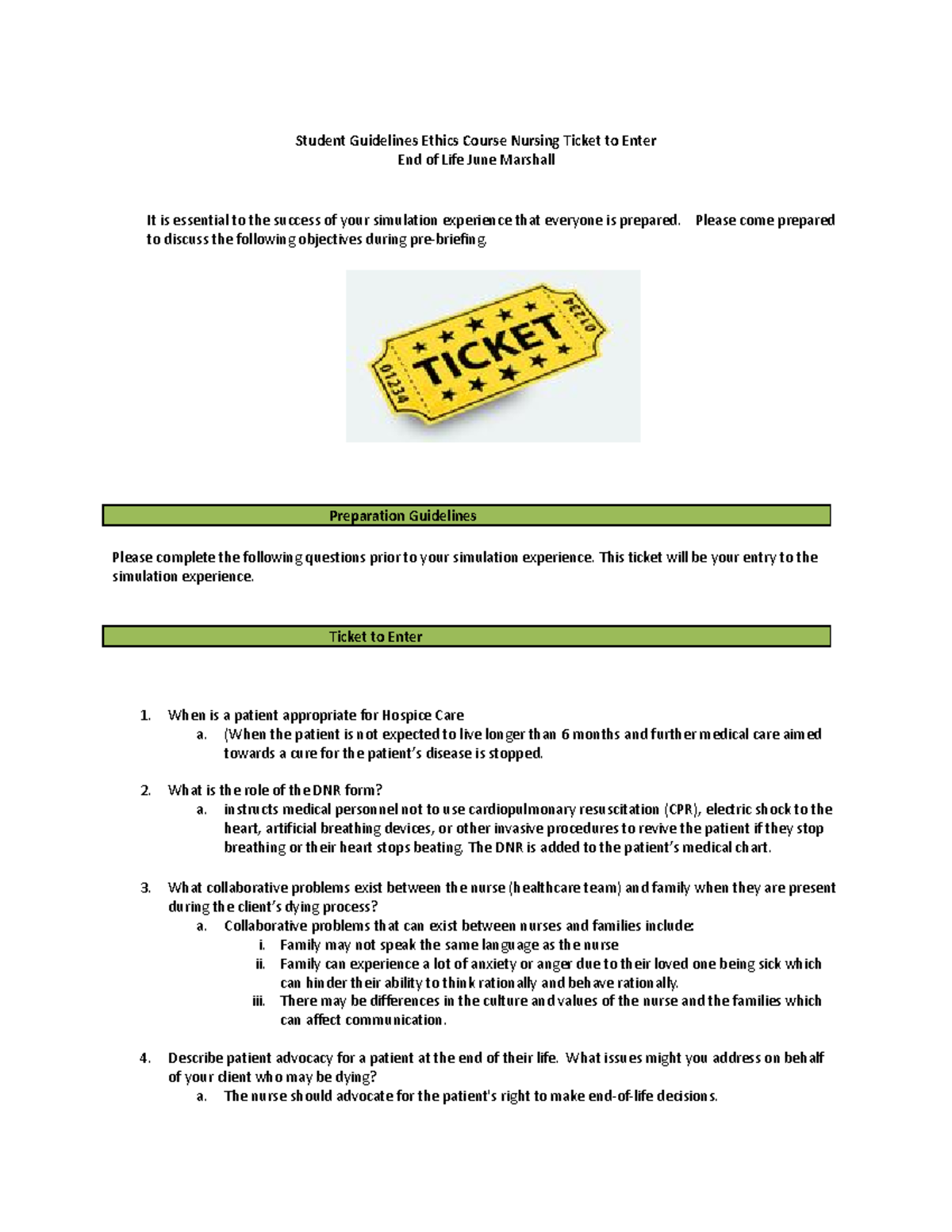 Ethics Course Ticket to Enter - Jill Marshall - Student Guidelines ...