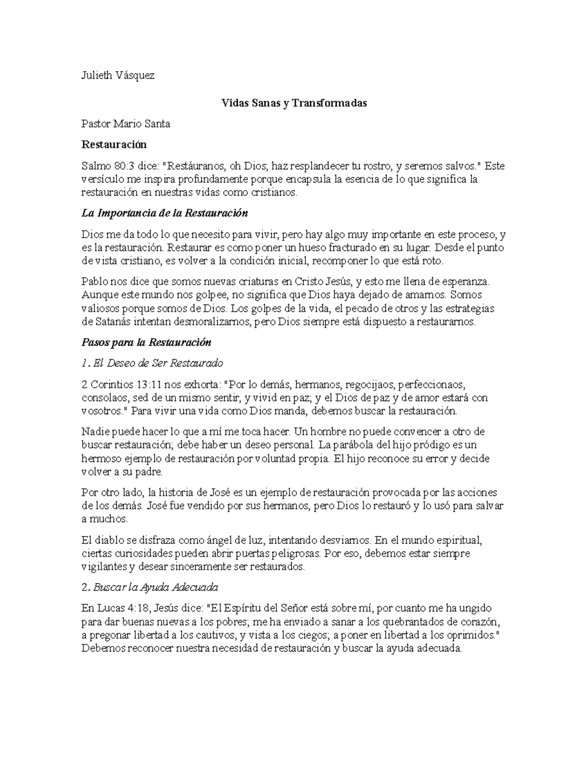 Vidas sanas y transformadas - Julieth Vásquez Vidas Sanas y ...