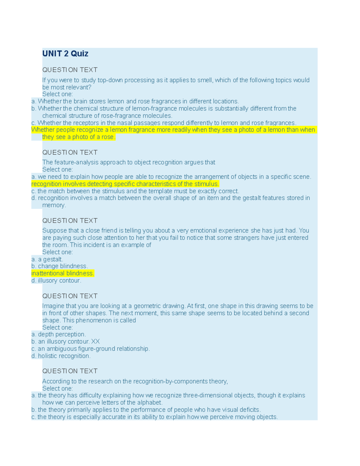 UNIT 2 Quiz - Lesson 2,3 Quiz - UNIT 2 Quiz QUESTION TEXT If you were ...